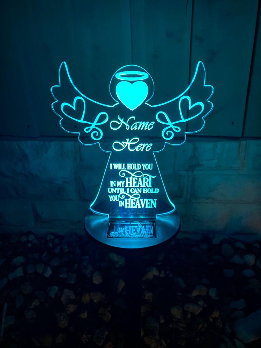 Personalised Angel Grave Marker, Garden Memorial Sign Solar Light up ...