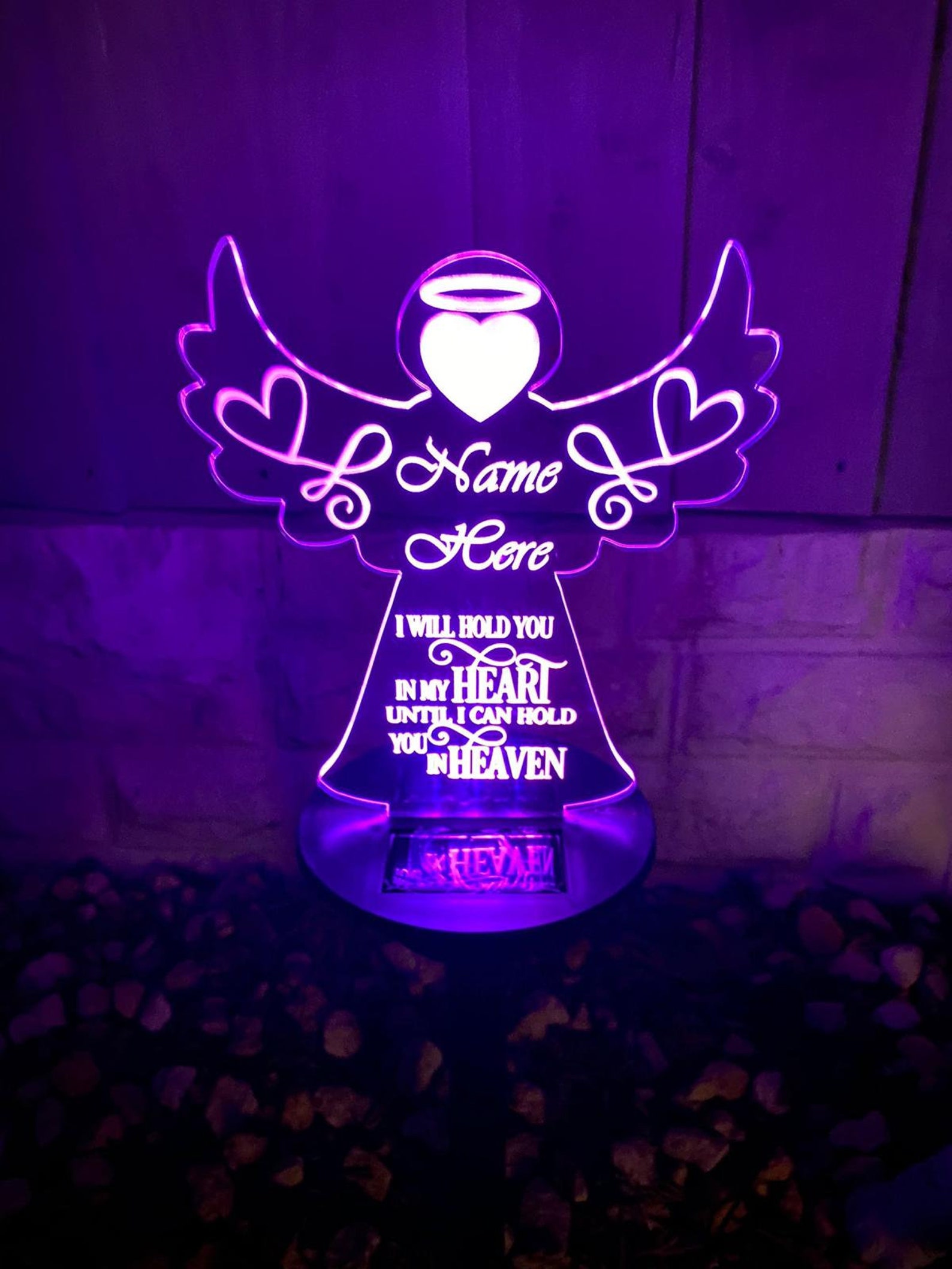 Personalised Angel Grave Marker, Garden Memorial Sign Solar Light up ...
