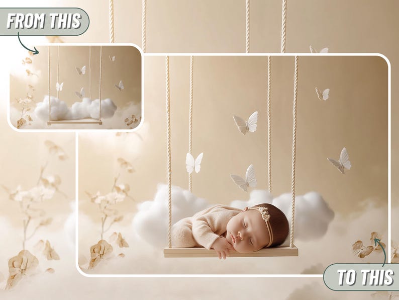 Swing Newborn Digital Backdrop Overlay Floral Newborn Studio Background ...