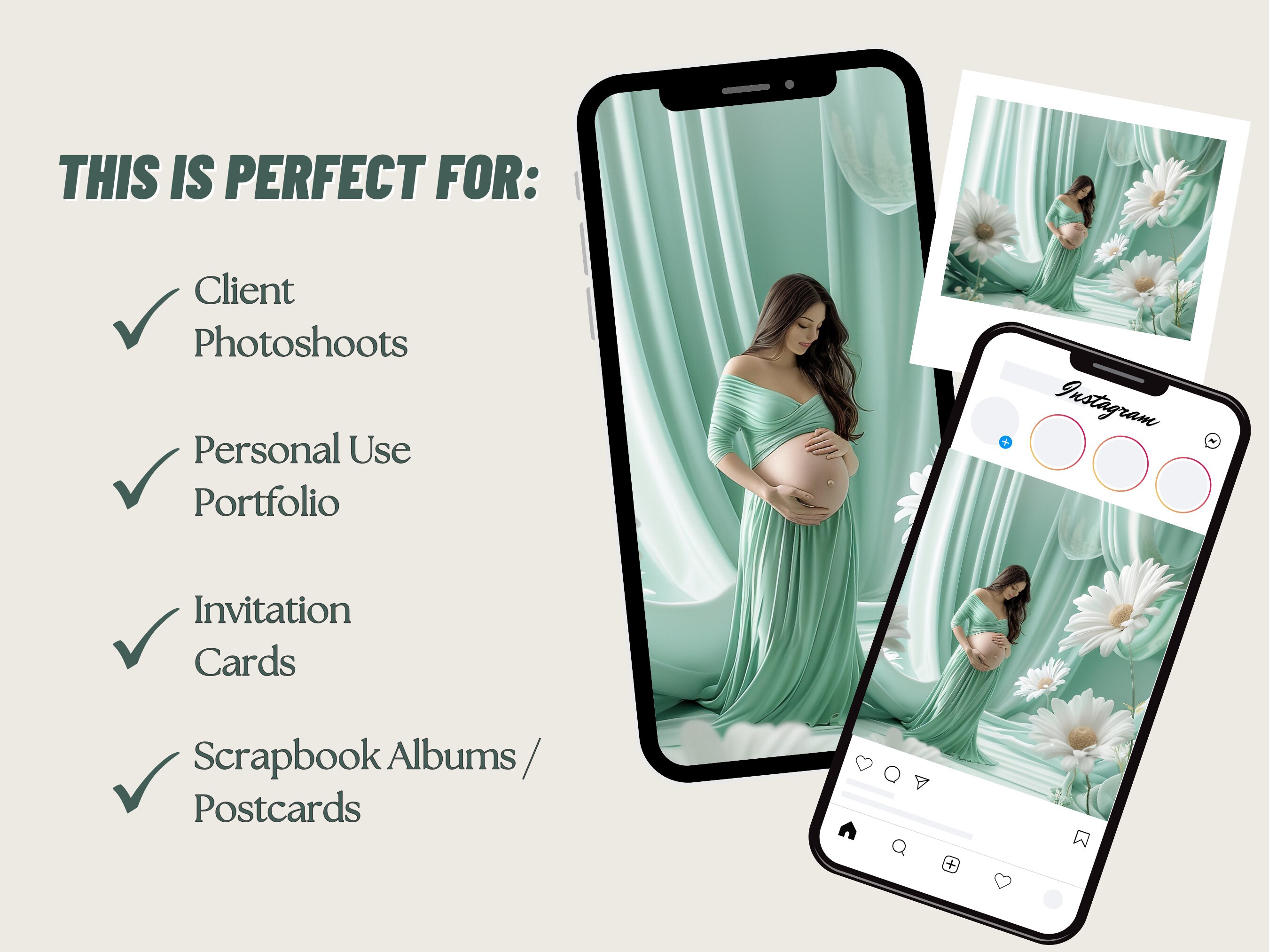 Green Daisy Floral Backgrounds Digital Backdrops Overlay Maternity ...