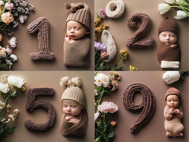 Newborn Milestone Digital Backdrops, Editable Photoshop Overlays for ...