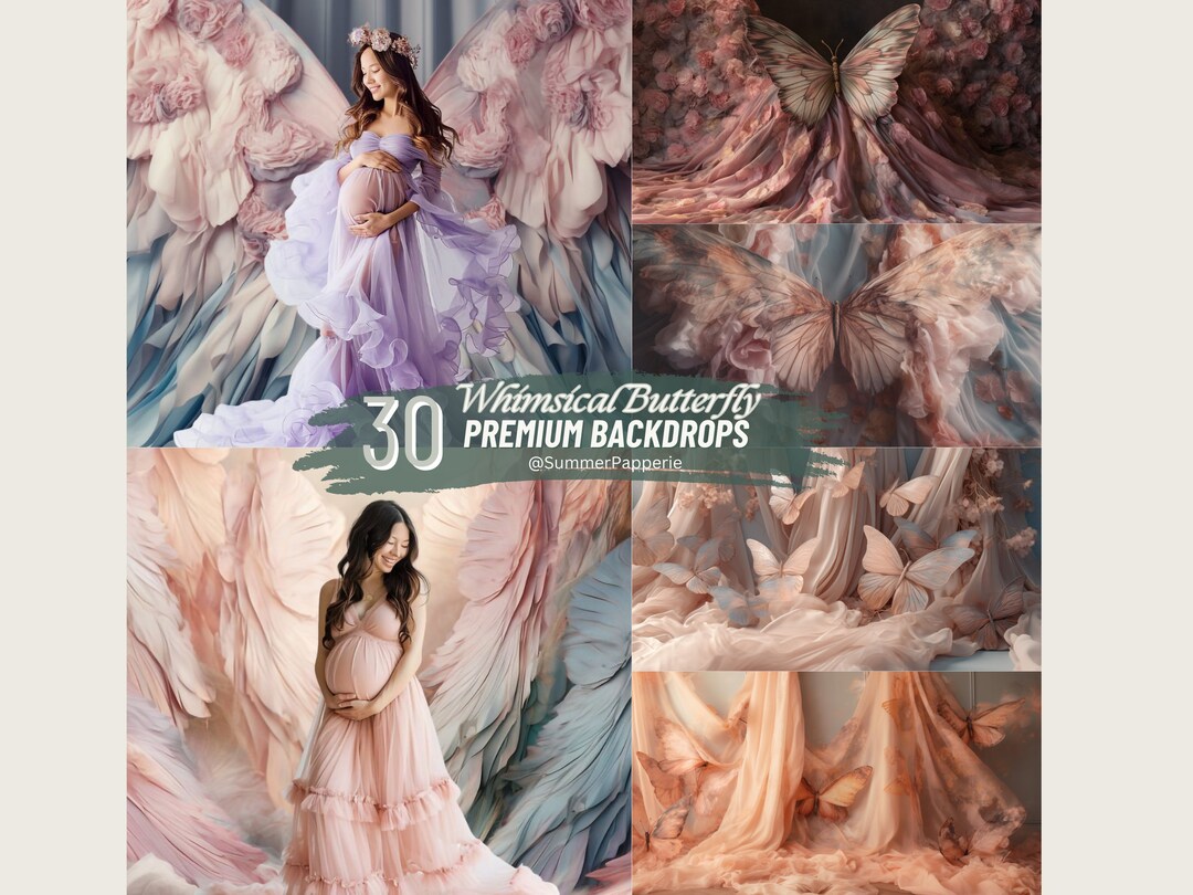 Butterfly Maternity Digital Backdrop Floral Overlay Photoshop Curtain ...