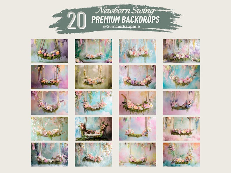 Swing Newborn Digital Backdrops Overlay Floral Studio Photography ...