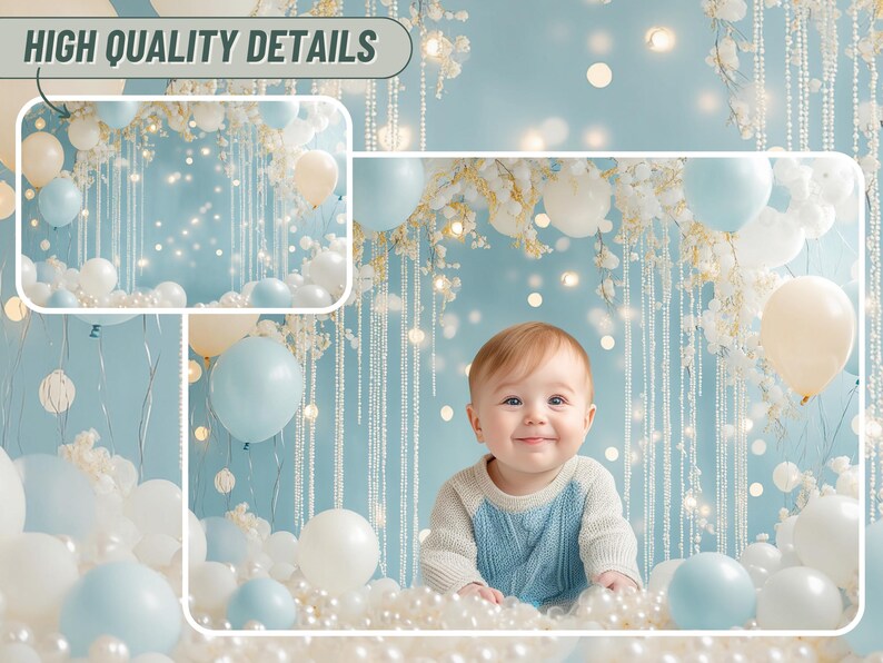 Blue Balloons Digital Backdrop for Cake Smash Kids Studio Background ...
