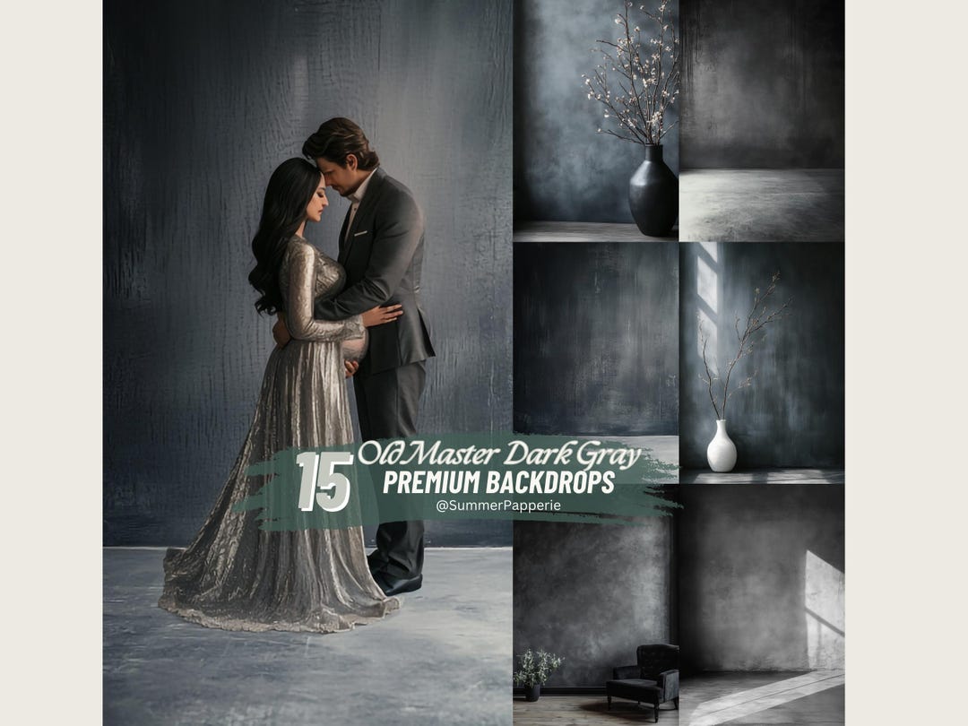 Old Master Studio Background Dark Gray Digital Backdrops Sets for Maternity Wedding Photography ...