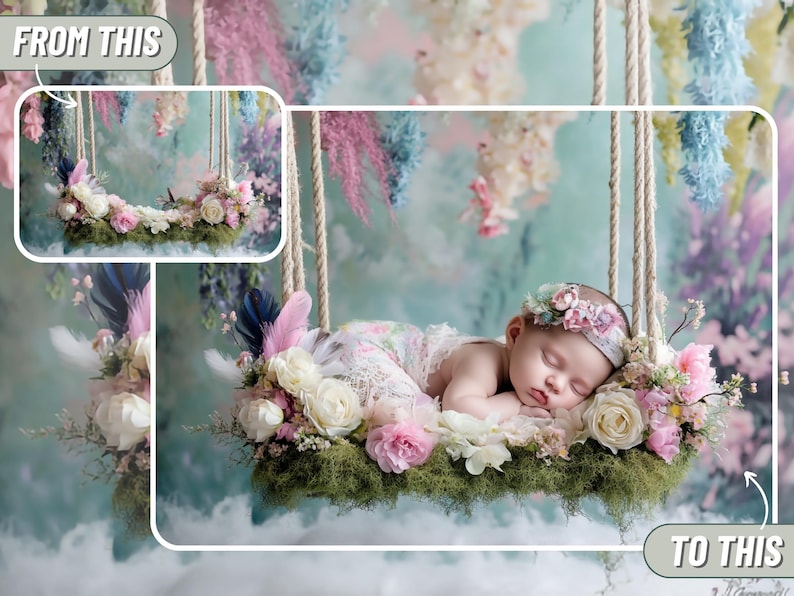 Swing Newborn Digital Backdrops Overlay Floral Studio Photography ...