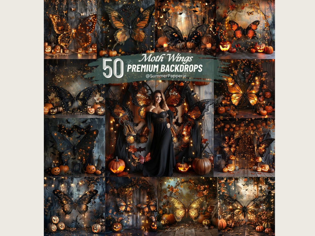 Halloween Moth Wings Digital Backdrop Spooky Wings Overlay for ...