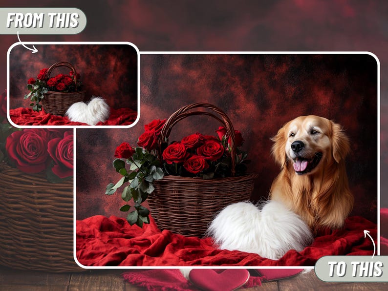 Valentine's Dog Digital Background Heart-shaped Holiday Portrait ...