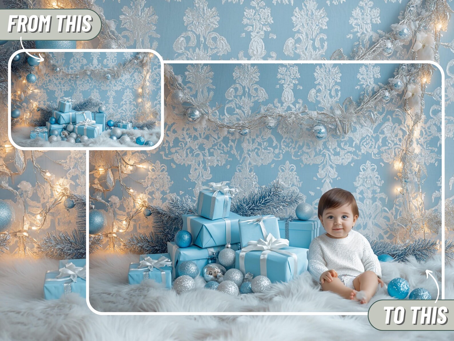 Christmas Baby Blue Studio Digital Background Holiday Portrait Backdrop ...