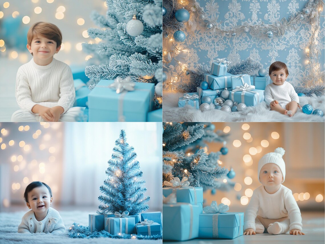 Christmas Baby Blue Studio Digital Background Holiday Portrait Backdrop ...