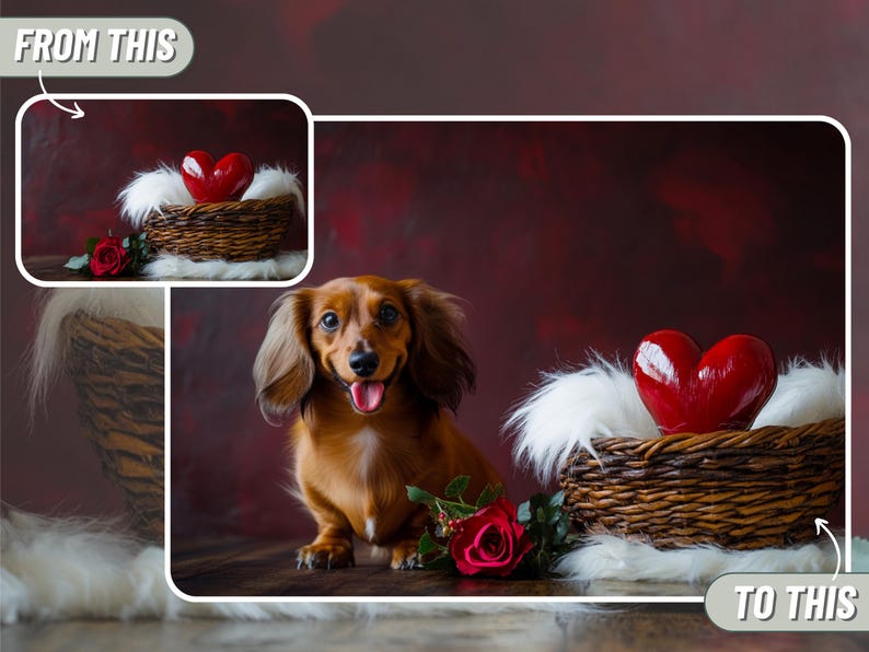 Valentine's Dog Digital Background Heart-shaped Holiday Portrait ...