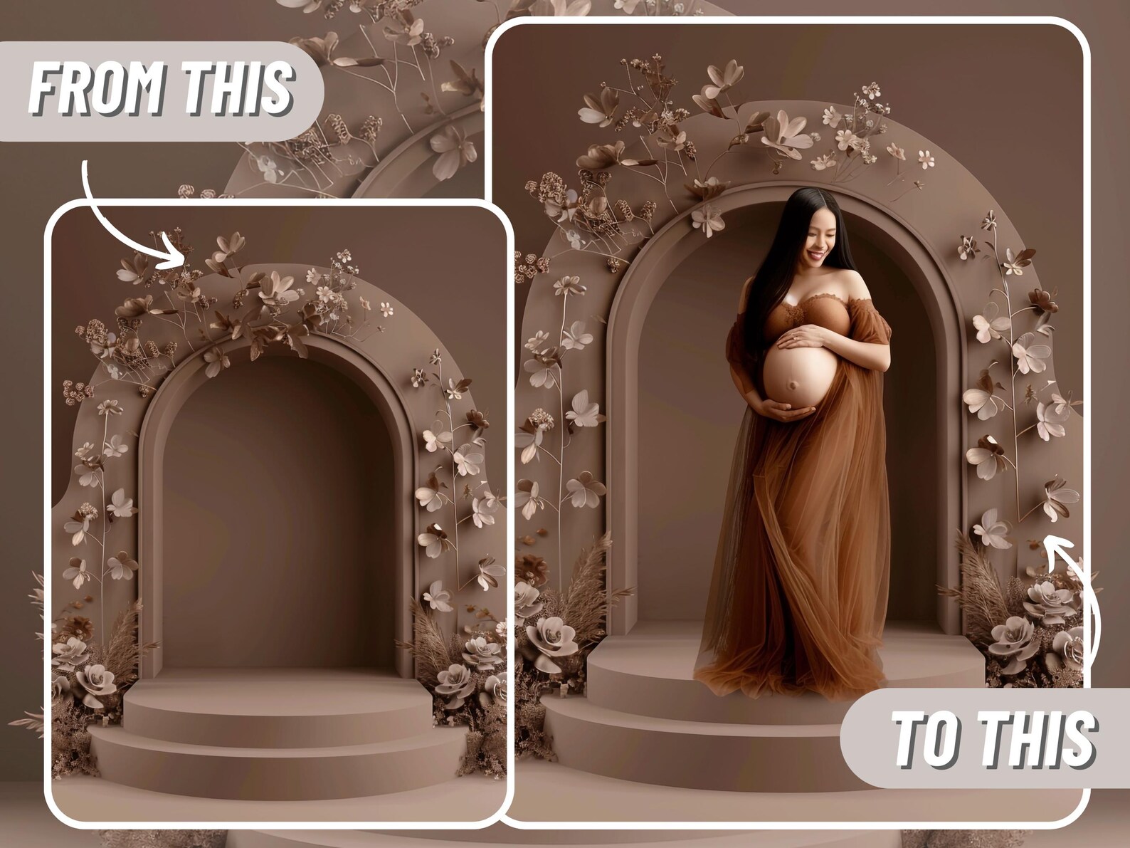 Brown Boho Arch Boho Digital Background Overlay Maternity Backdrop Arch Digital Backdrop ...