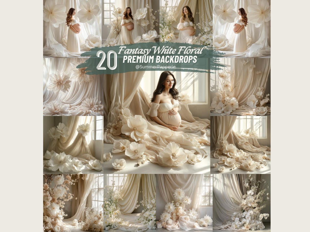 Floral Maternity Digital Backdrop | Elegant Pregnancy Photography Prop ...