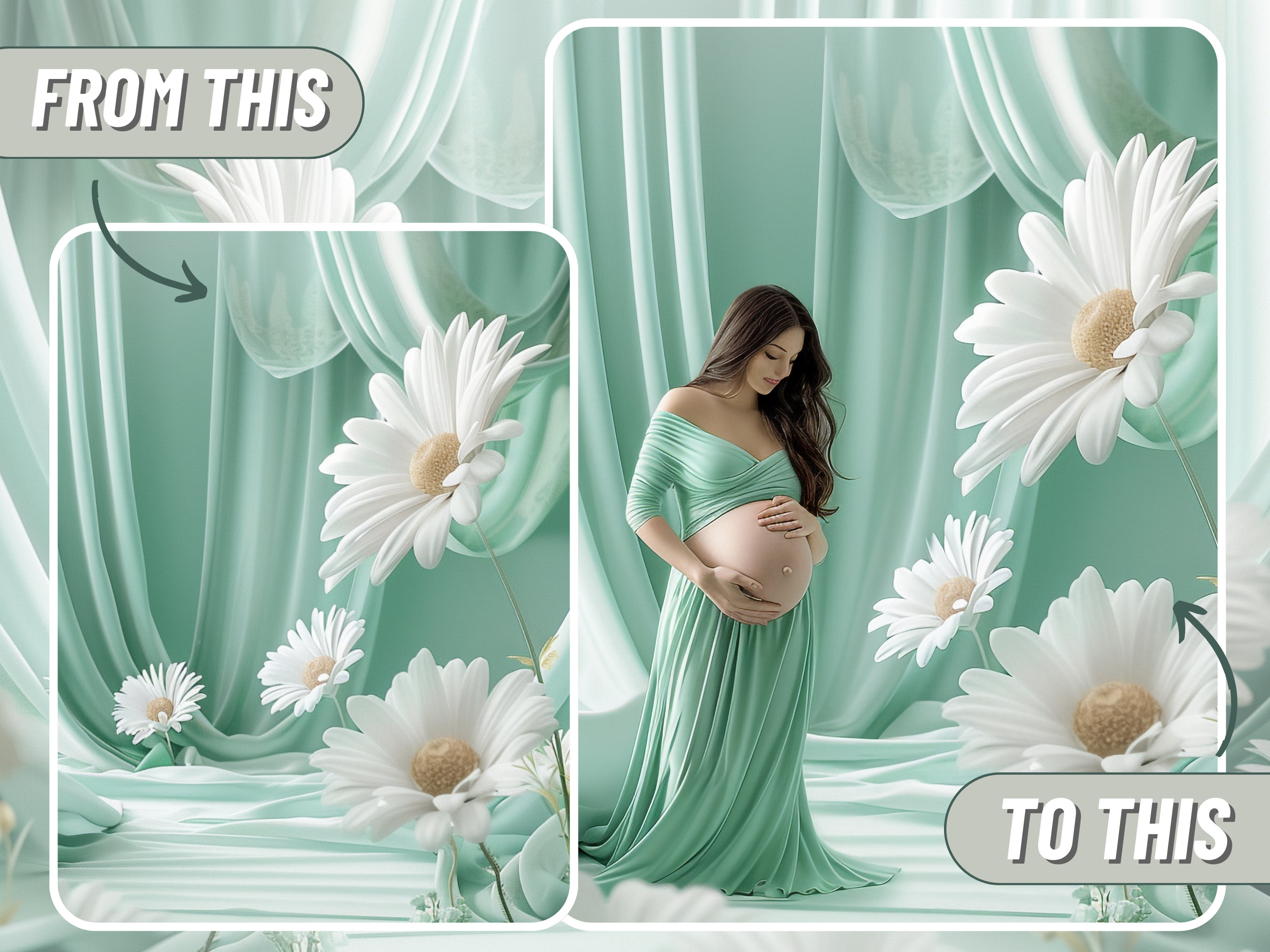 Green Daisy Floral Backgrounds Digital Backdrops Overlay Maternity ...