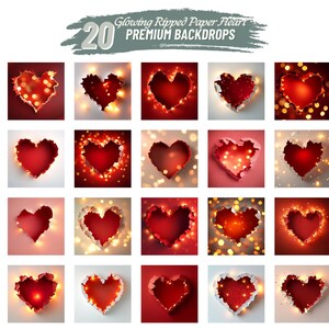 Glowing Ripped Paper Heart Overlay Valentine's Day Digital Backdrop ...