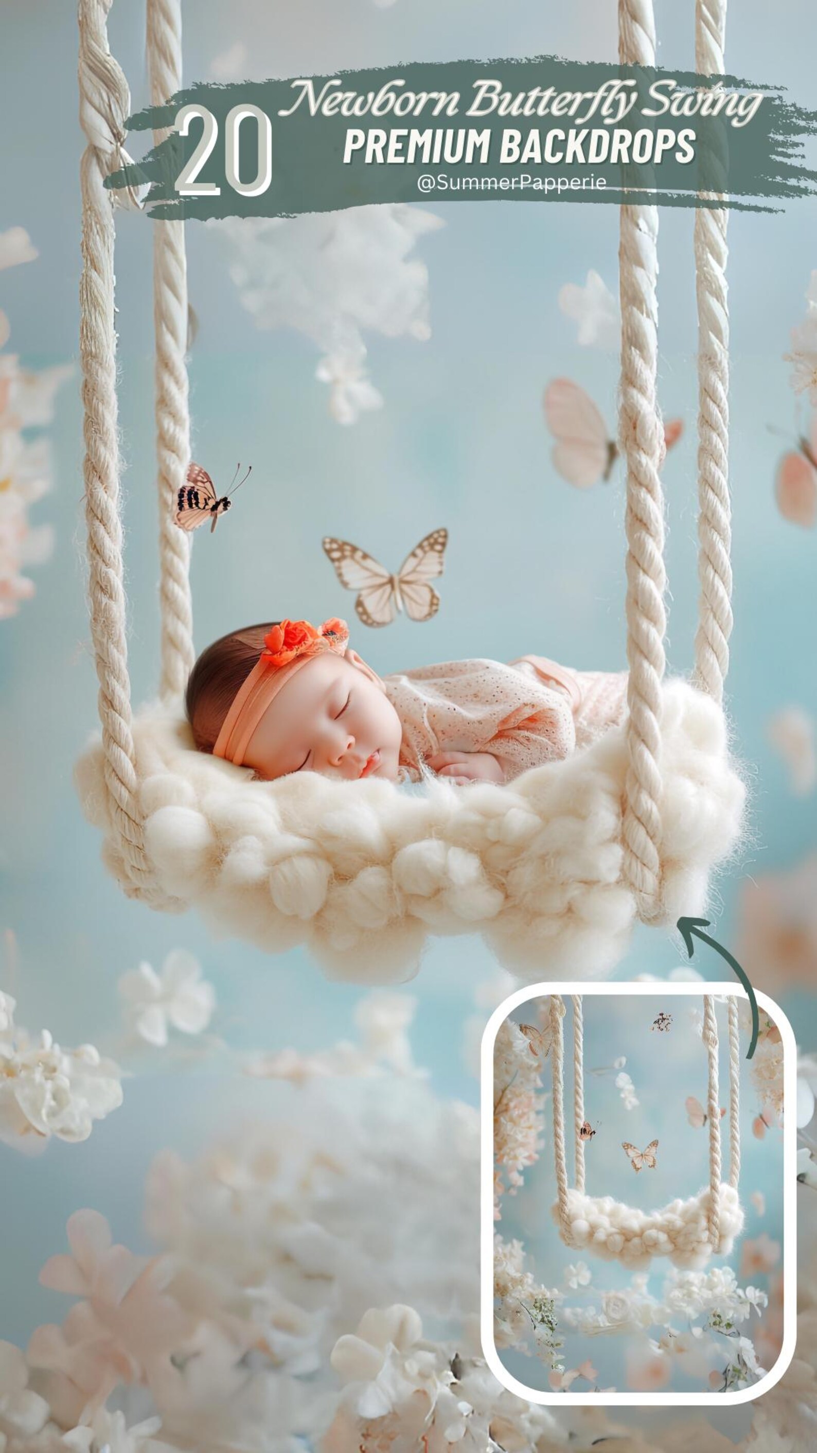 Swing Newborn Digital Backdrop Overlay Floral Newborn Studio Background ...