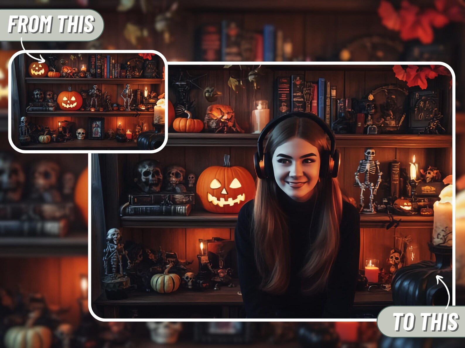 Halloween Zoom Virtual Backgrounds Pumpkin Themed Meeting Backdrops for ...