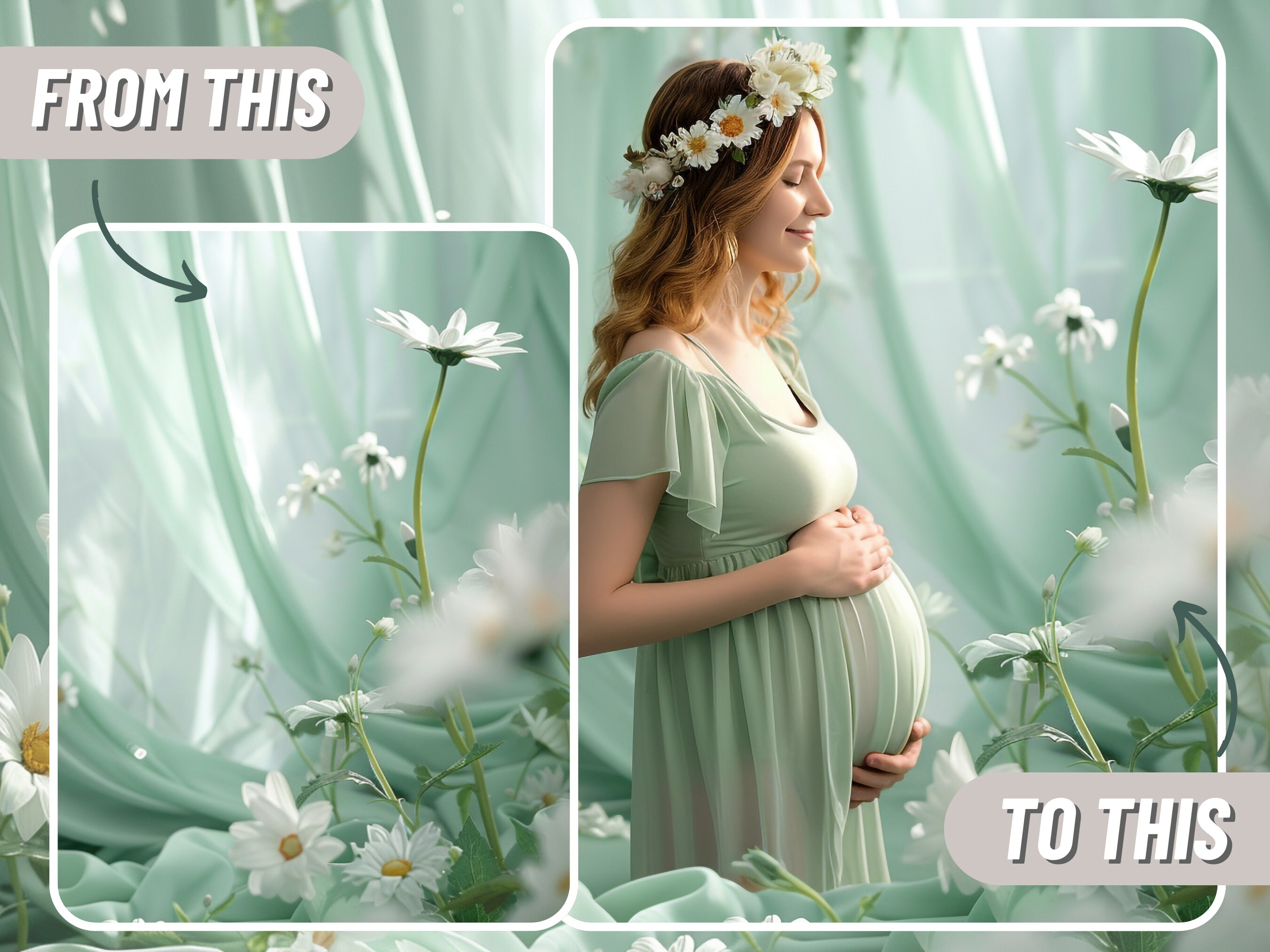 Green Daisy Floral Backgrounds Digital Backdrops Overlay Maternity ...