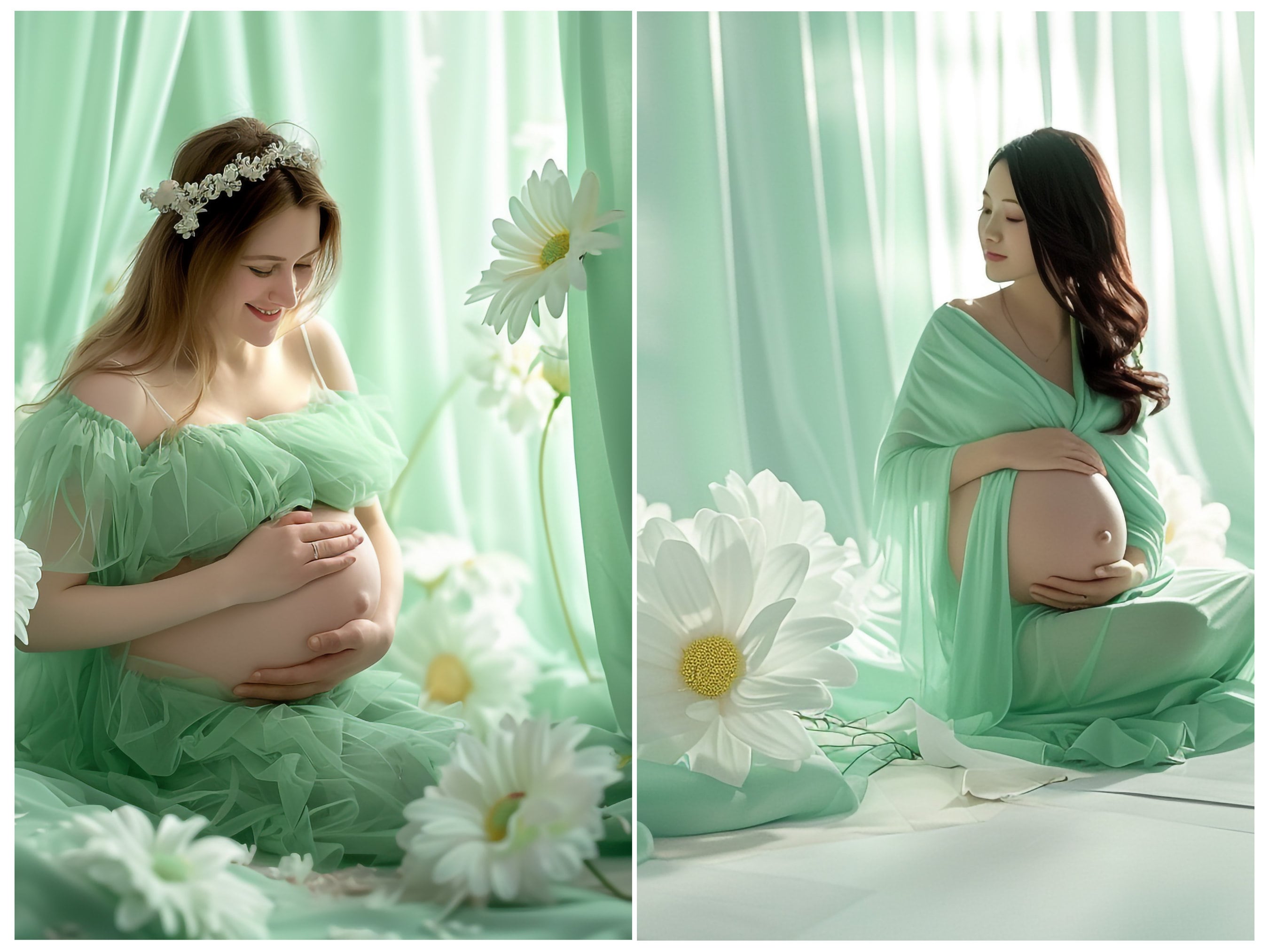Green Daisy Floral Backgrounds Digital Backdrops Overlay Maternity ...