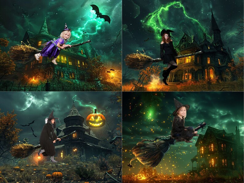 Witch Broom Halloween Background Digital Backdrops Overlay Halloween ...