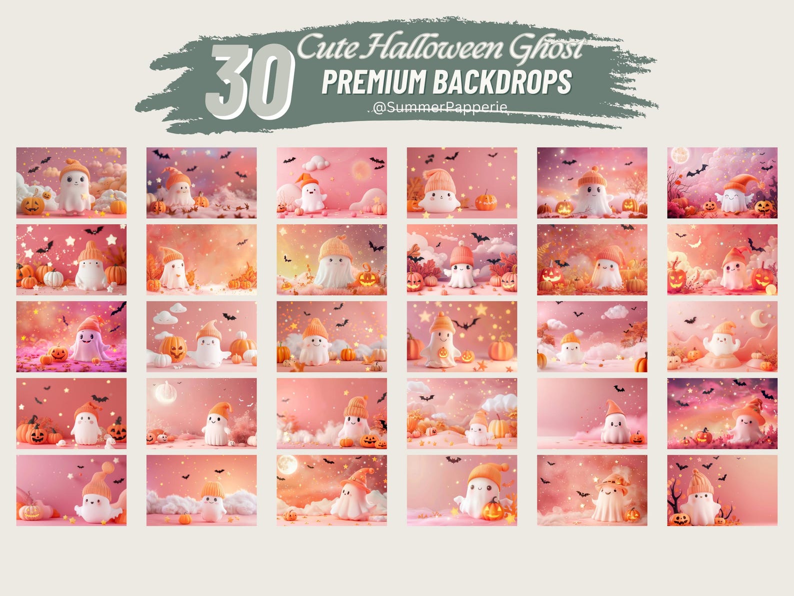 Cute Ghost Halloween Digital Background Overlay Spooky Ghost Backdrop ...