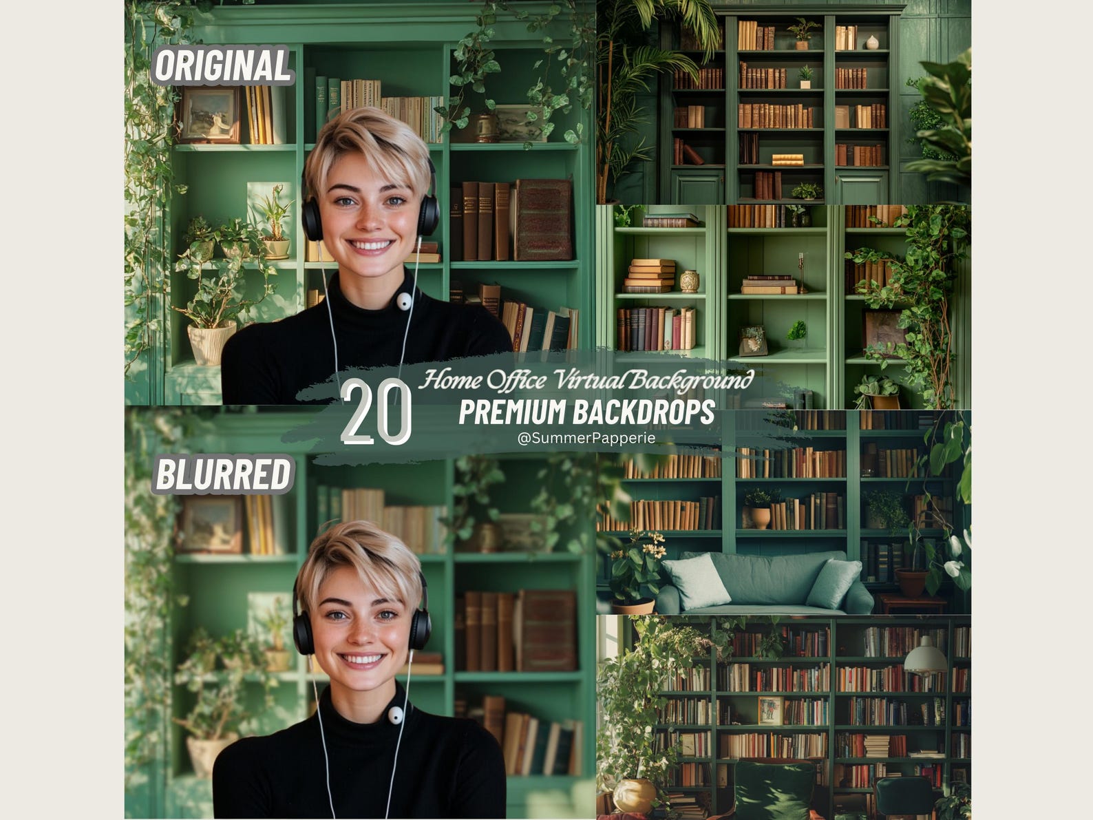 Sage Green Zoom Background Plants Office Virtual Meeting Backdrop ...