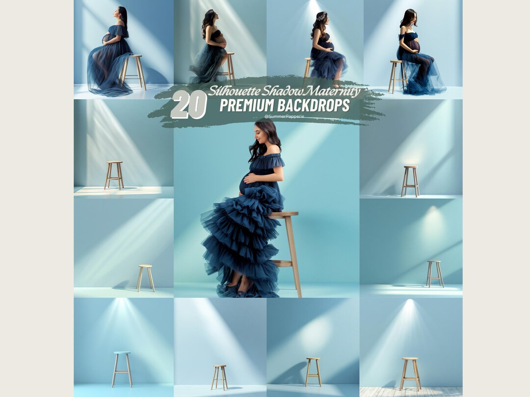 Silhouette Maternity Digital Background | Elegant Blue Studio Overlay ...