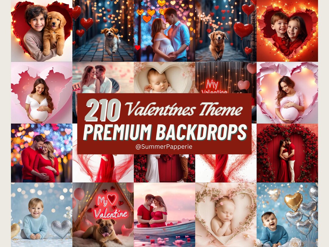 Valentine's Day Digital Backdrops Bundle Heart Overlays Romantic ...