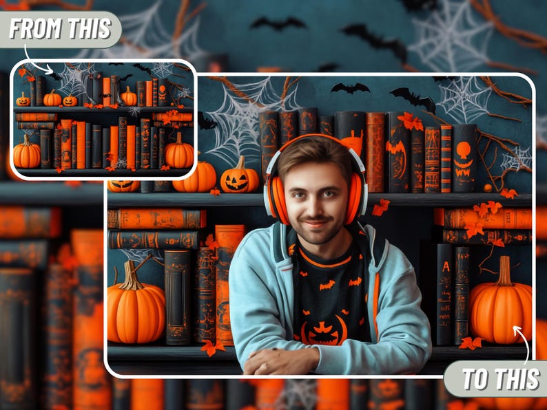 Halloween Zoom Virtual Backgrounds Pumpkin Themed Meeting Backdrops for ...