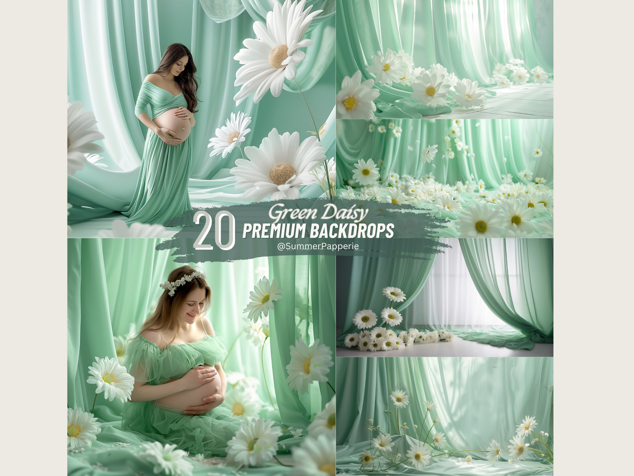 Green Daisy Floral Backgrounds Digital Backdrops Overlay Maternity ...