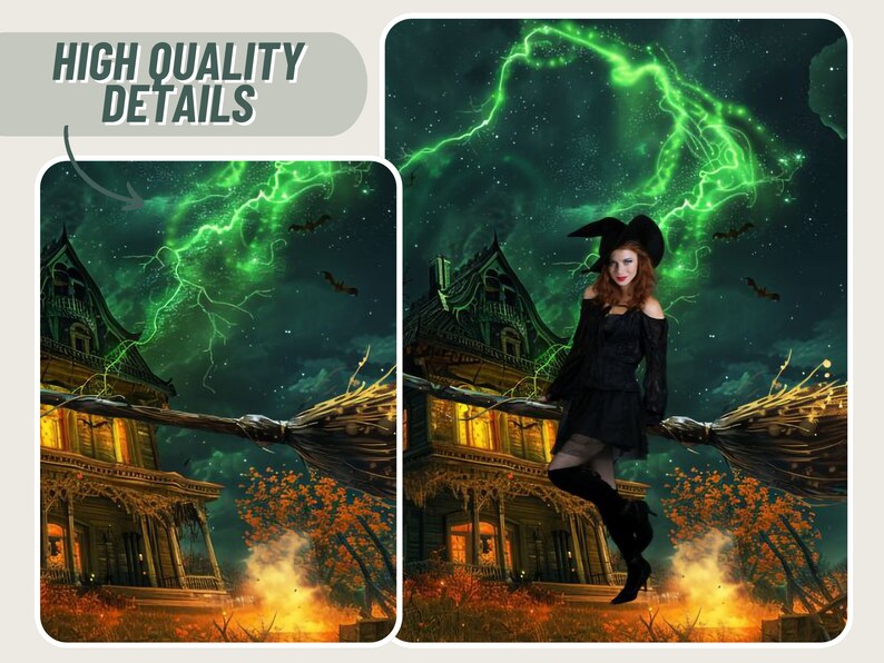 Witch Broom Halloween Digital Background Overlay, Spooky Halloween ...