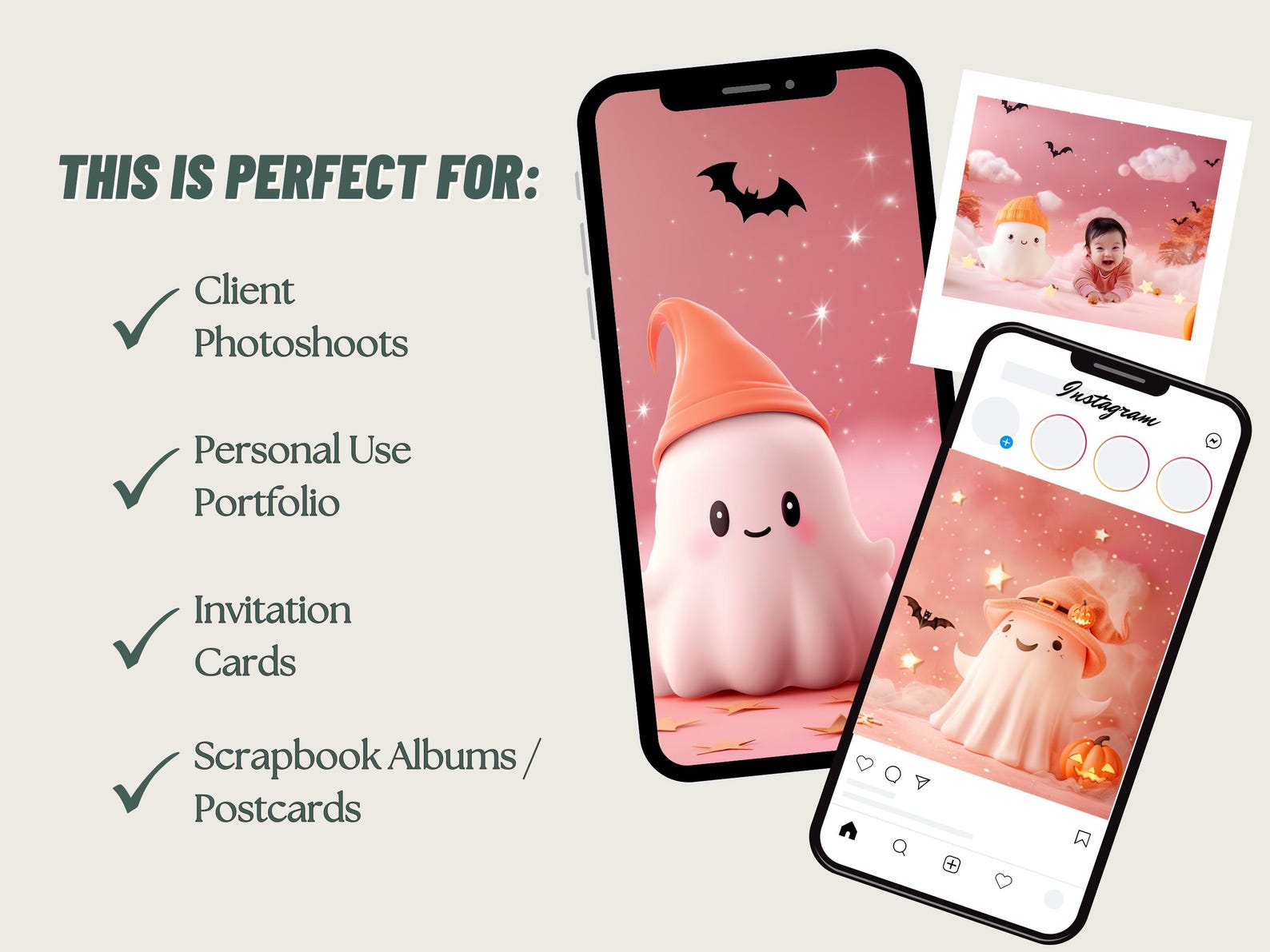Cute Ghost Halloween Digital Background Overlay Spooky Ghost Backdrop ...
