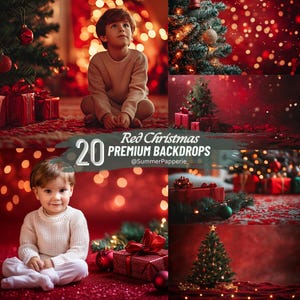 Christmas Red Studio Digital Background Tree Overlay Festive Holiday Portrait Backdrop Creative ...