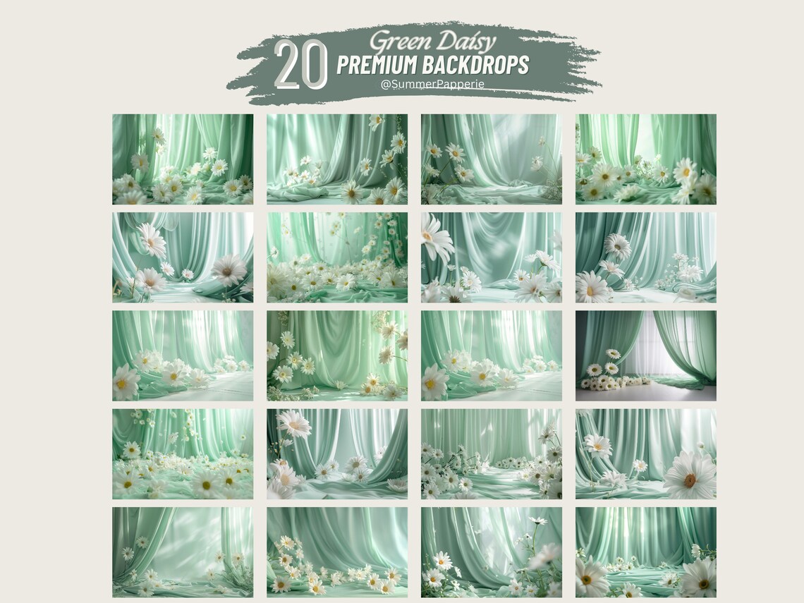 Green Daisy Floral Backgrounds Digital Backdrops Overlay Maternity ...
