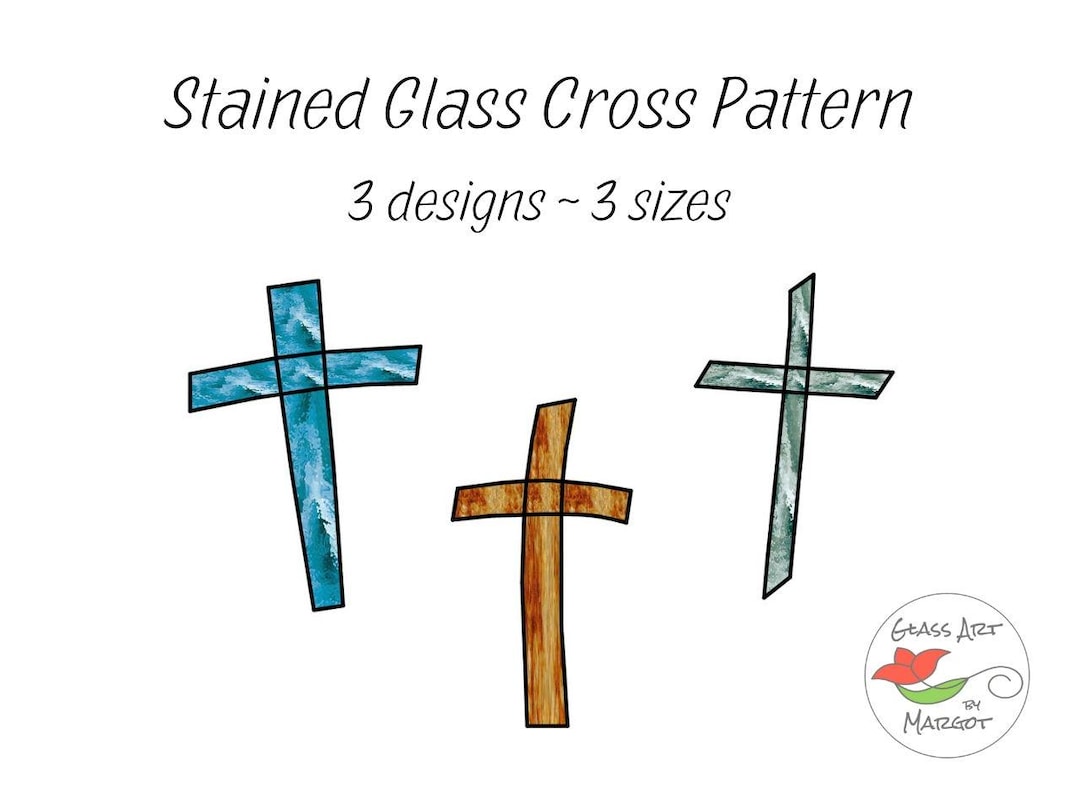 Beginner Easy Stained Glass Pattern, Cross Sun Catcher 3 Variations, 3 ...