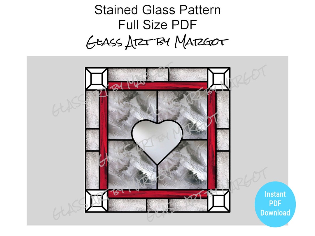 Stained Glass Beveled Heart Pattern, Valentines Day Stained Glass Panel ...