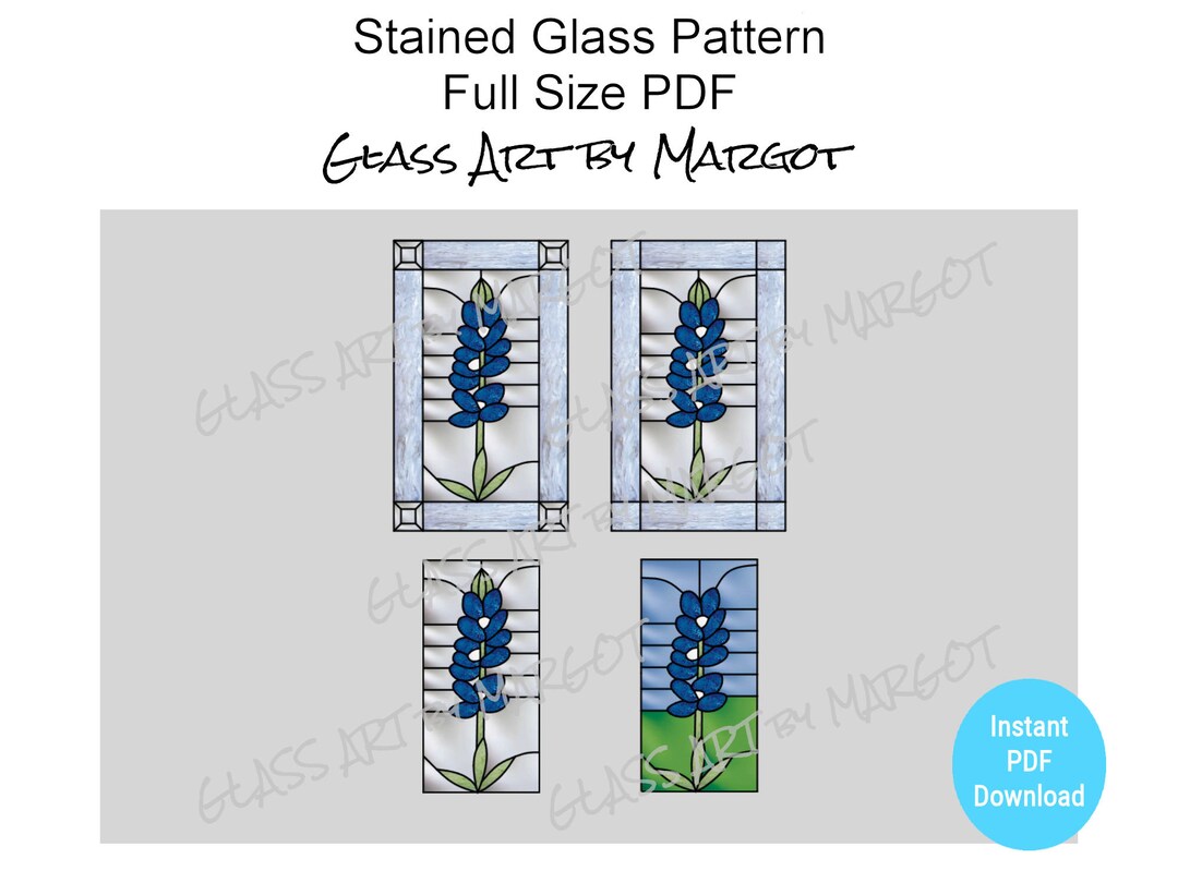 Stained Glass Pattern Original Texas Bluebonnet Design, Tall Bluebonnet ...
