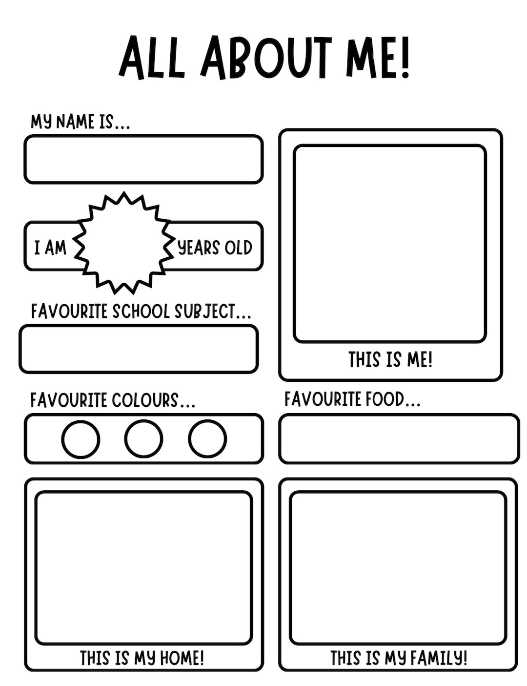 Elementary School Get to Know Me Printable Downloadable Educational ...