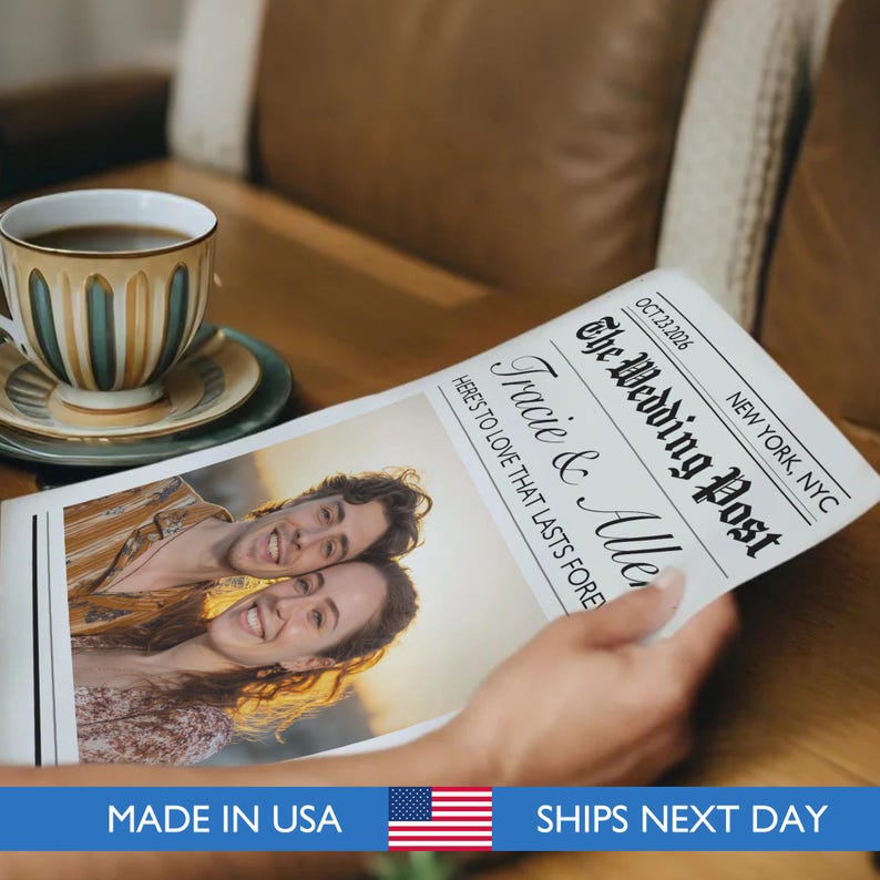 RUSH Newspaper Wedding Announcement, Large Newspaper, Custom Save the ...