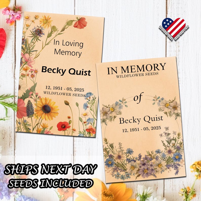 25 BULK in Loving Memory, Memorial Favor, Wildflower Seed Packet ...