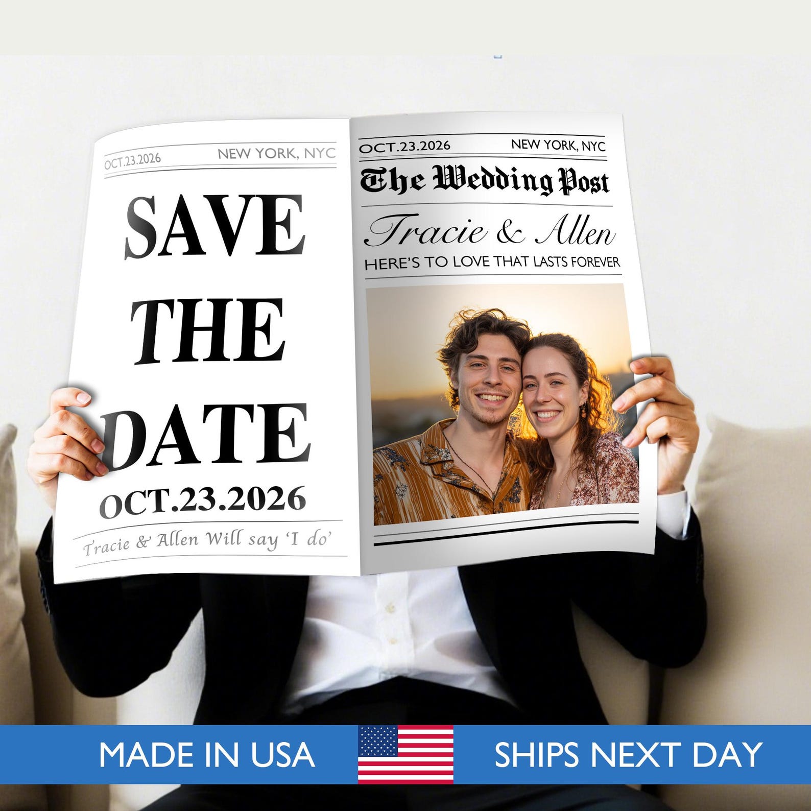 Wedding Newspaper Save the Date Template, Printed Save the Date Wed ...