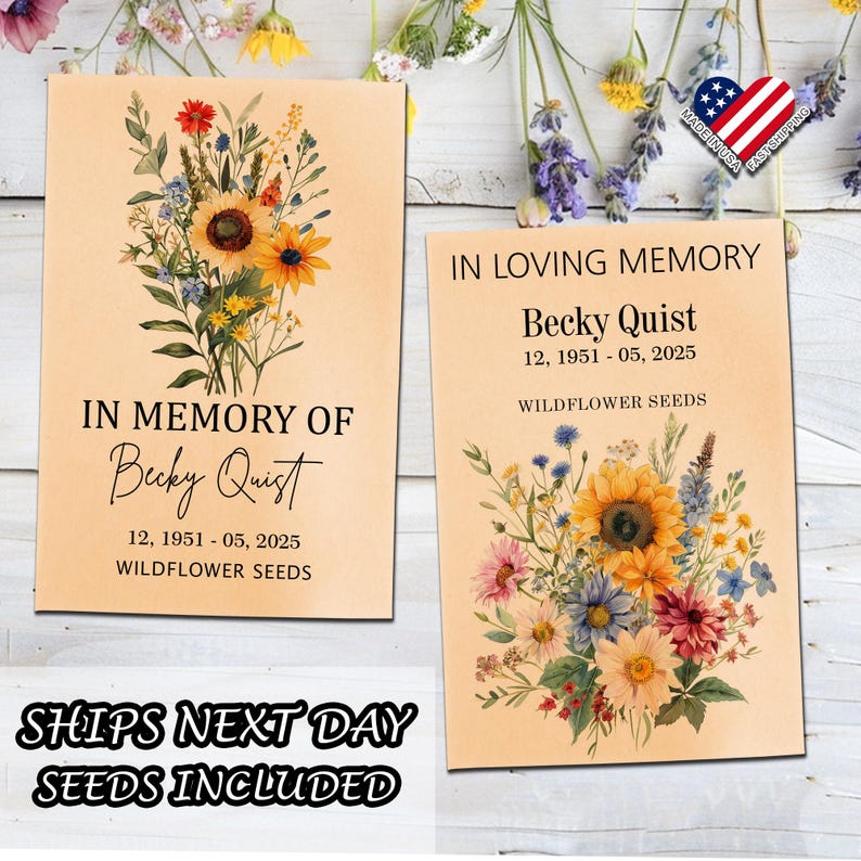 25 BULK in Loving Memory, Memorial Favor, Wildflower Seed Packet ...