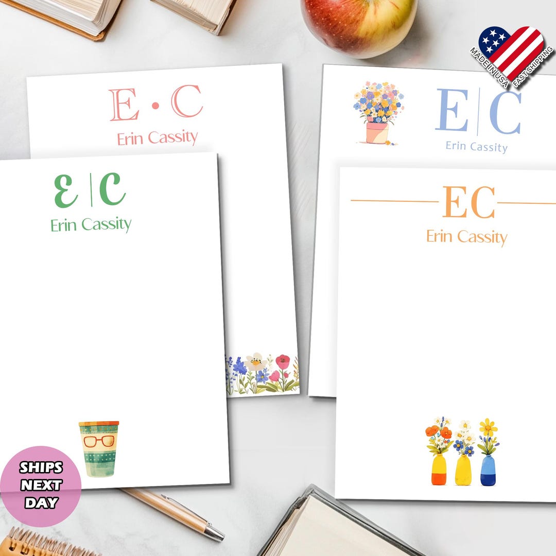 Initial Name Notepad/monogram Note Pad/floral Notepad/custom Notepad/co ...