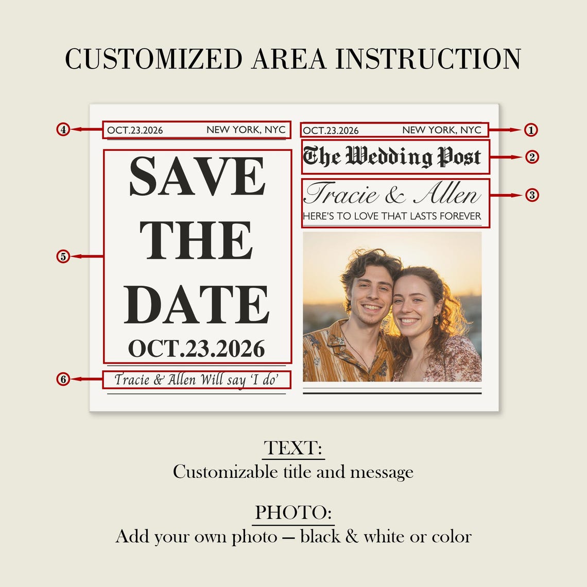 Wedding Newspaper Save the Date Template, Printed Save the Date Wed ...
