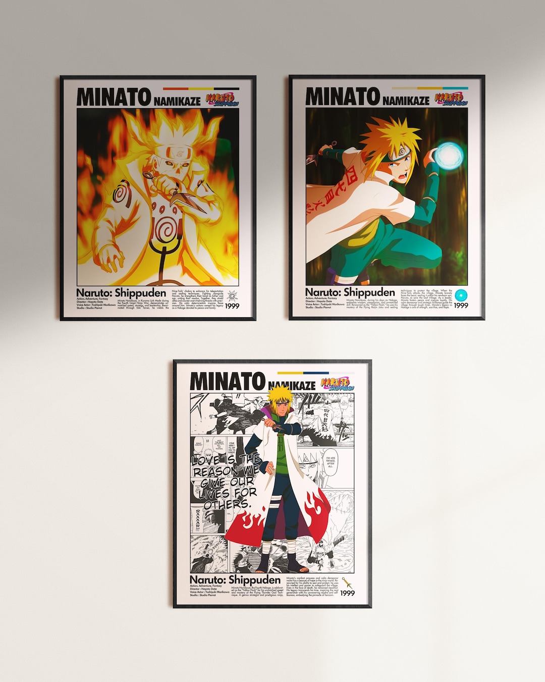 3 Minato Posters Bundle Set, Minato Namikaze Wall Art, Japanese Manga ...