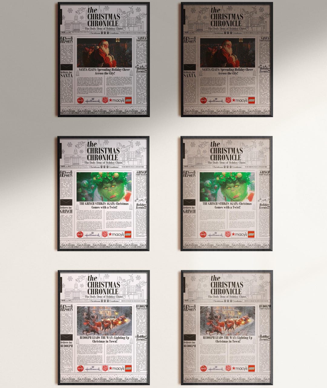 3 Christmas Newspaper Poster Bundle Santa Claus, Rudolph, and Grinch ...