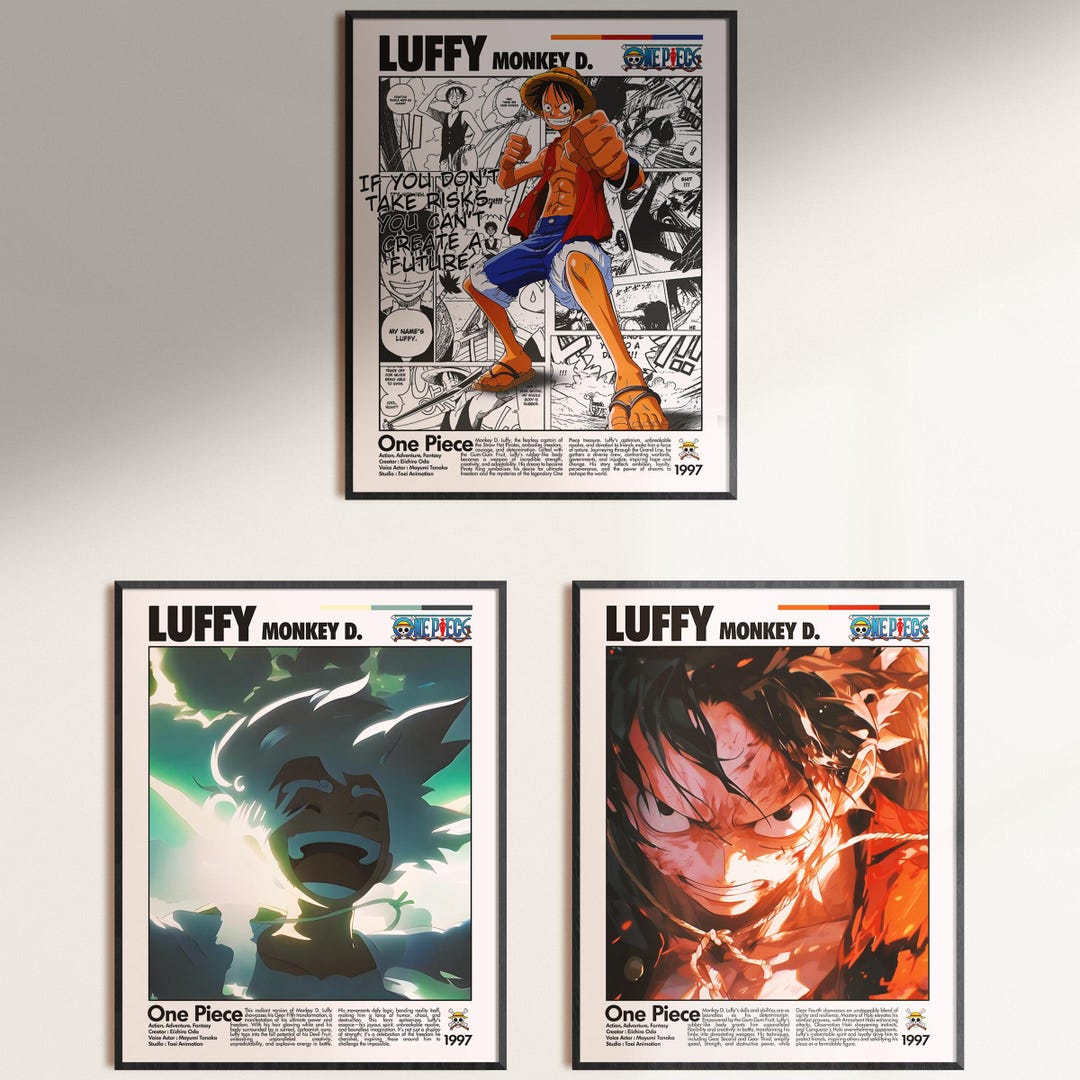 3 Luffy Posters Bundle Set, Monkey D. Luffy Wall Art, Japanese Manga ...