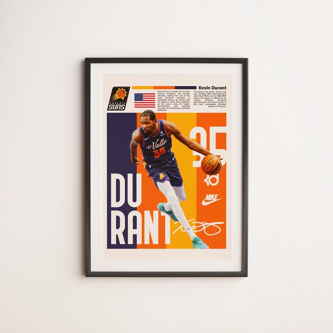 Kevin Durant Poster, Basketball Gifts, Sports Poster, Basketball Player ...