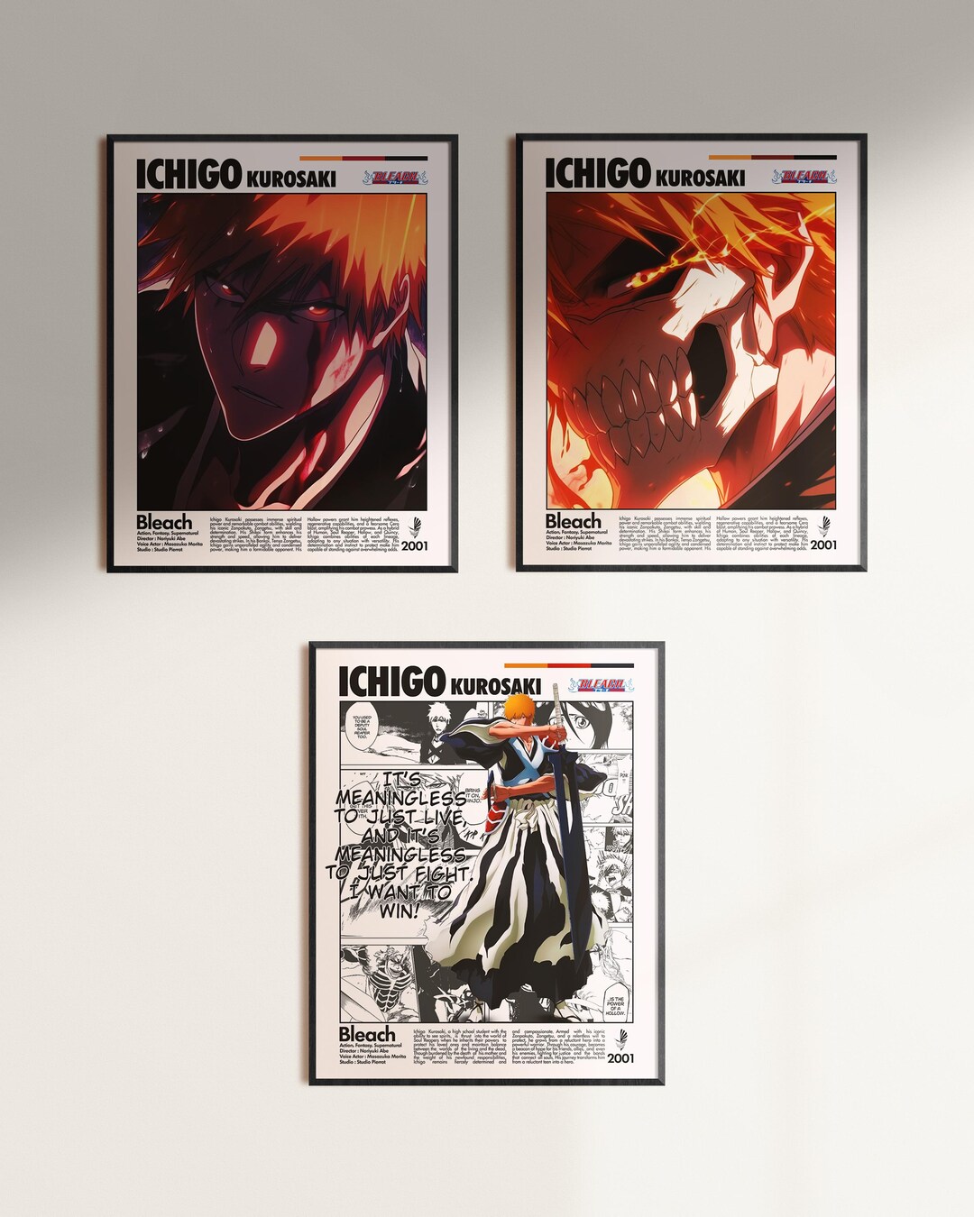 3 Ichigo Posters Bundle Set, Ichigo Kurosaki Wall Art, Japanese Manga ...