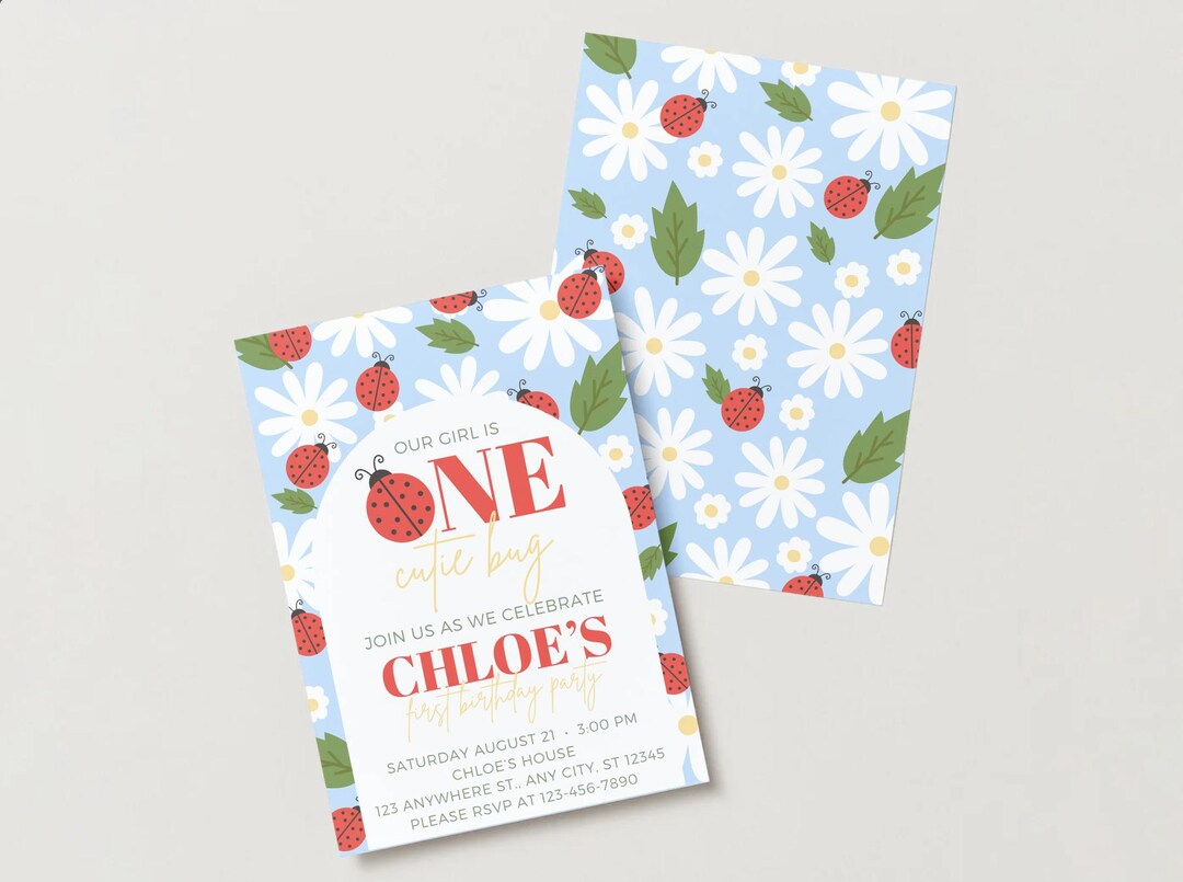 Ladybug First Birthday Invitation: Editable Canva Template (digital ...